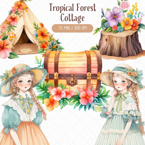 Watercolor Summer Beach Clipart Bundle, Ocean Cottagecore Style ...