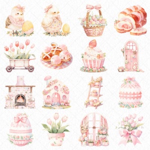Watercolor Pink Bunny Clipart Bundle, Easter Egg Cottagecore ...