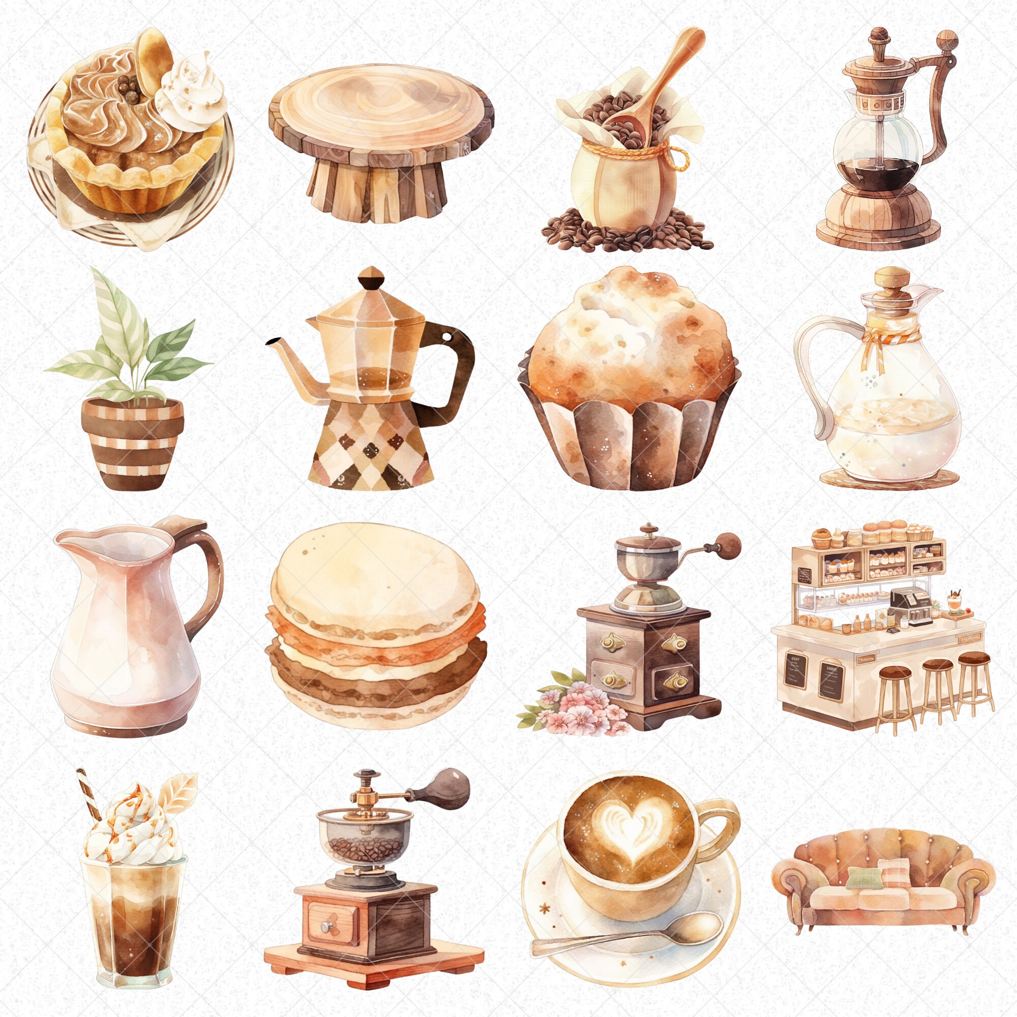 Watercolor Coffee Lover Clipart Bundle, Cottagecore Style Countryside ...