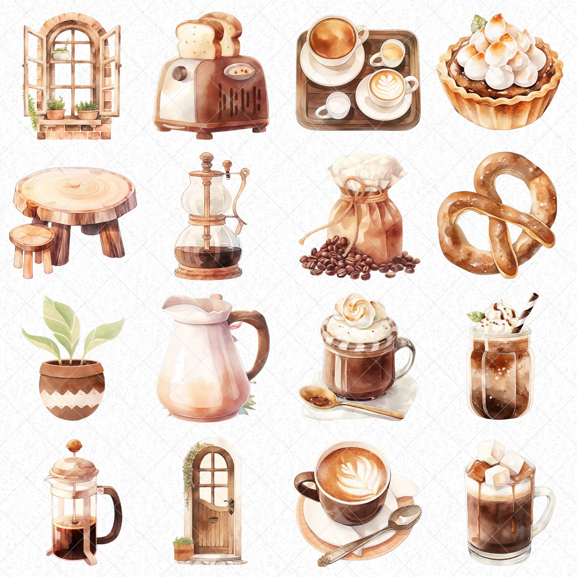 Watercolor Coffee Lover Clipart Bundle, Cottagecore Style Countryside ...