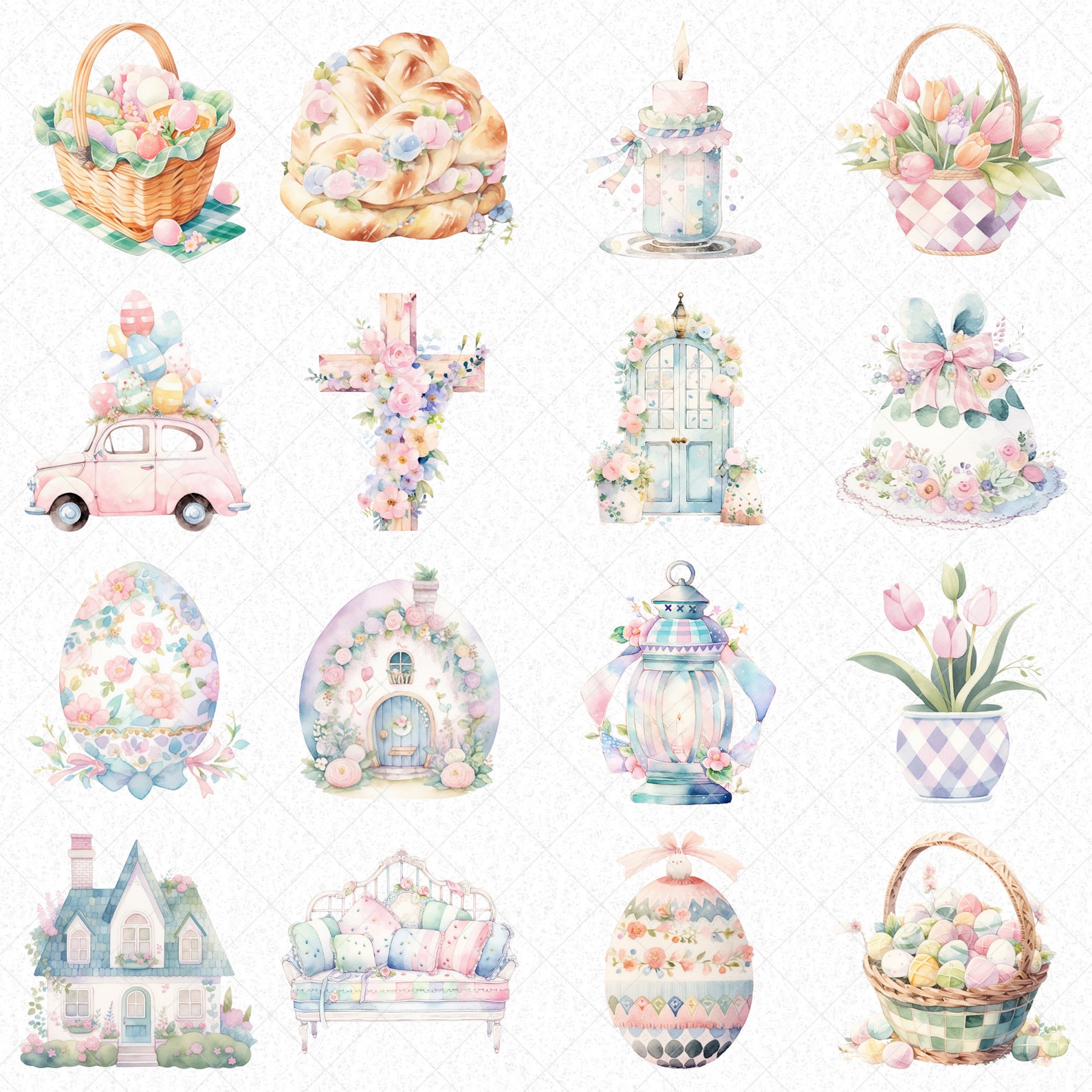 Watercolor Pastel Bunny Clipart Bundle, Cottagecore Easter Graphics ...