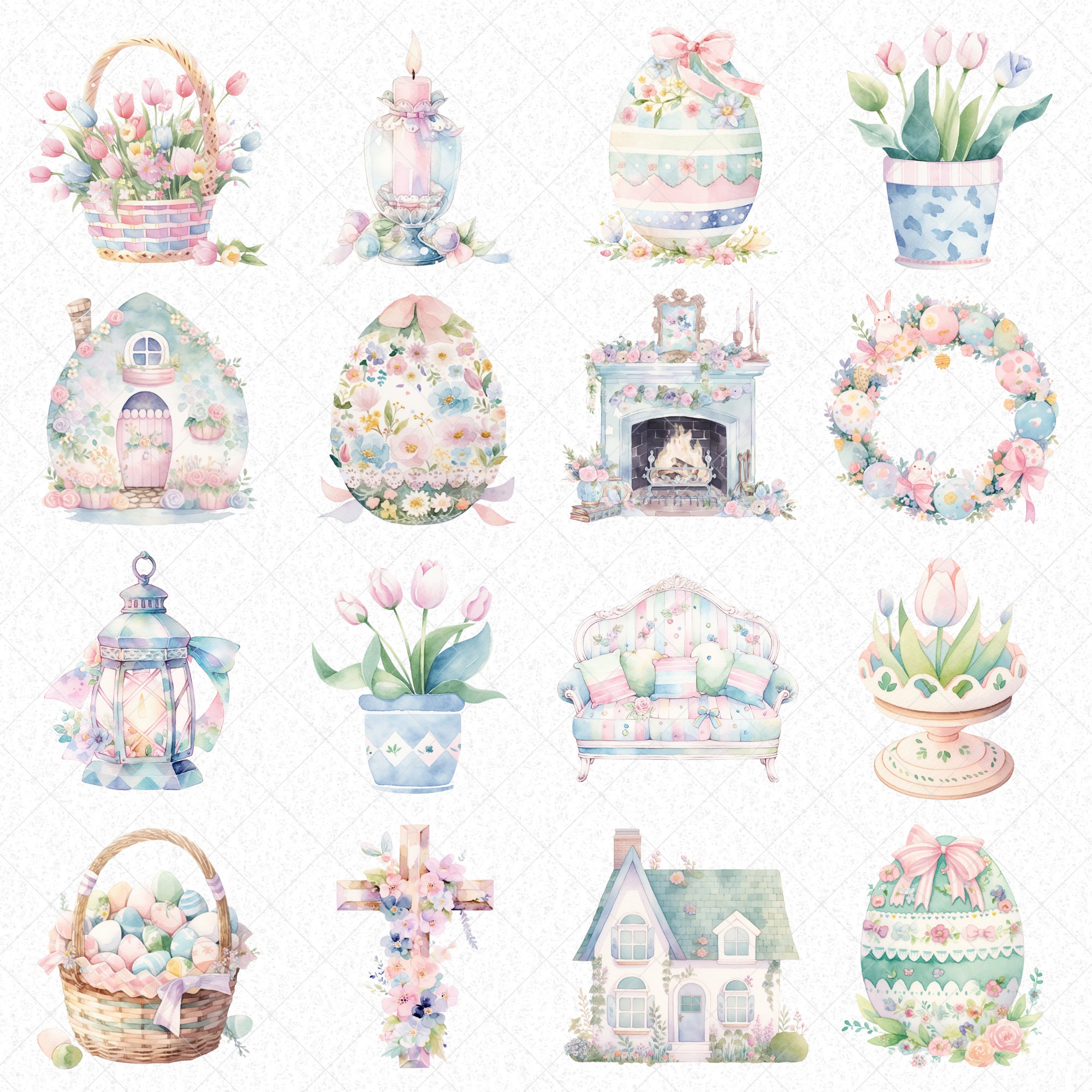Watercolor Pastel Bunny Clipart Bundle, Cottagecore Easter Graphics ...