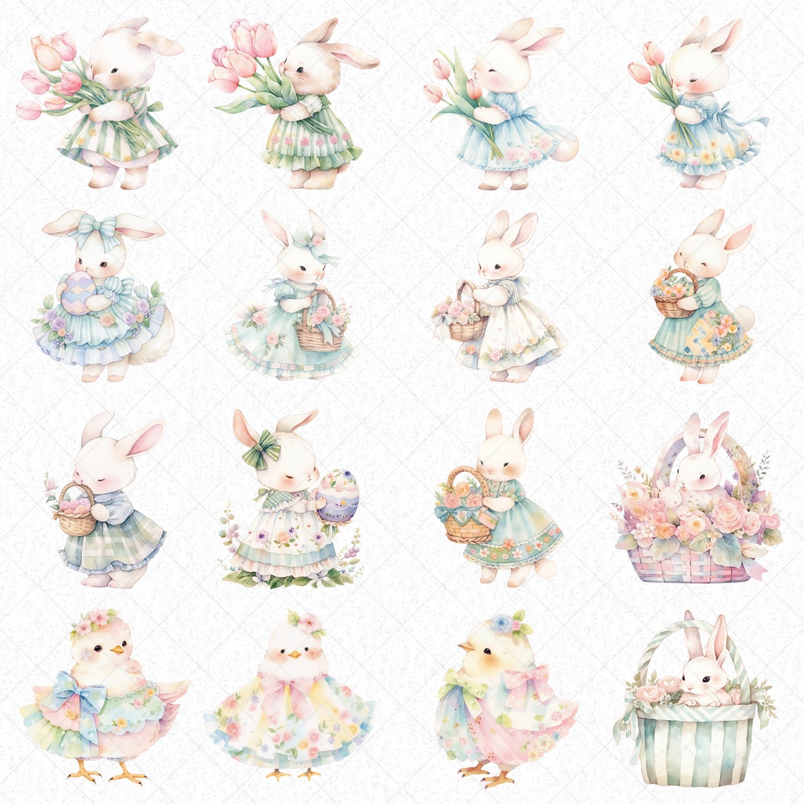 Watercolor Pastel Bunny Clipart Bundle, Easter Egg Cottagecore ...