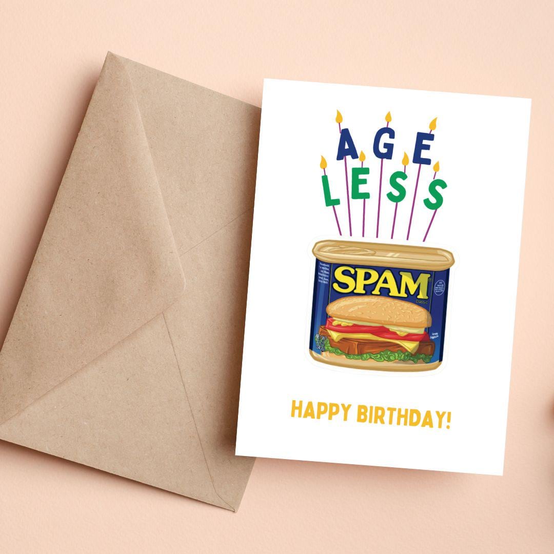 Funny SPAM Birthday Card - “AGELESS” Candle Design - Retro Food Humor ...