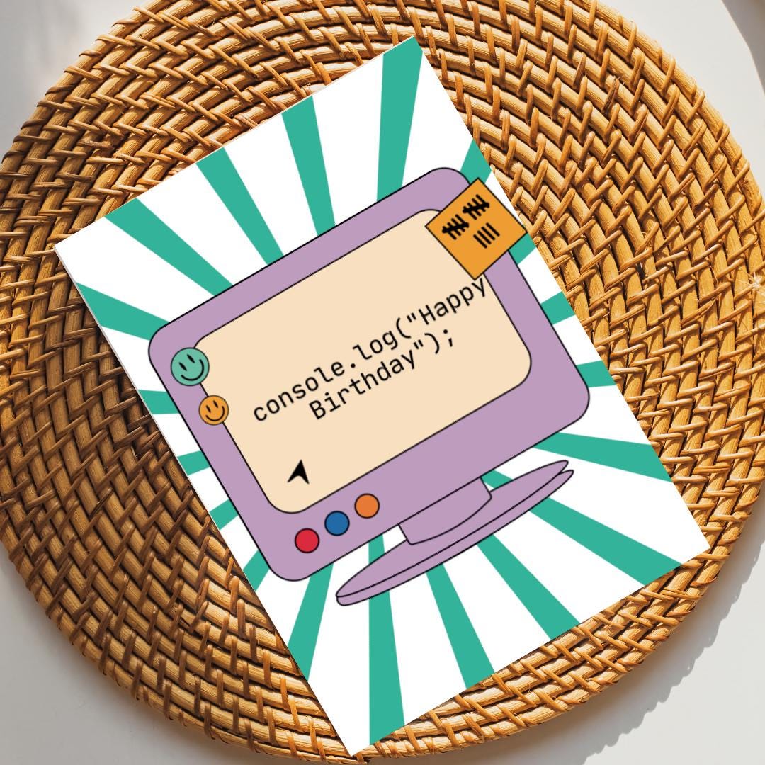 Console.log("happy Birthday") Greeting Card – Funny Javascript Birthday ...