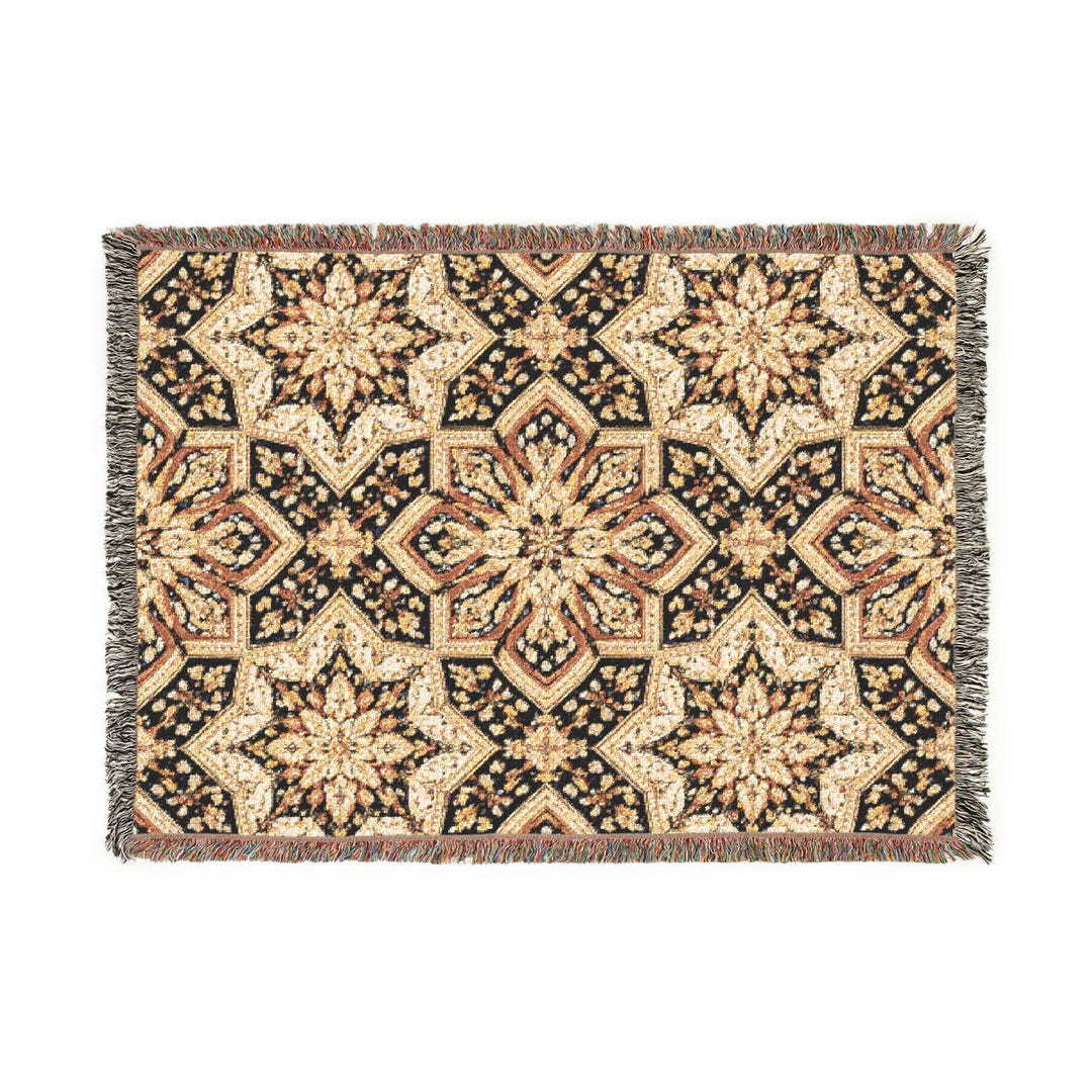 Persian Star Medallion Woven Blanket, Traditional Iranian Ornamental ...