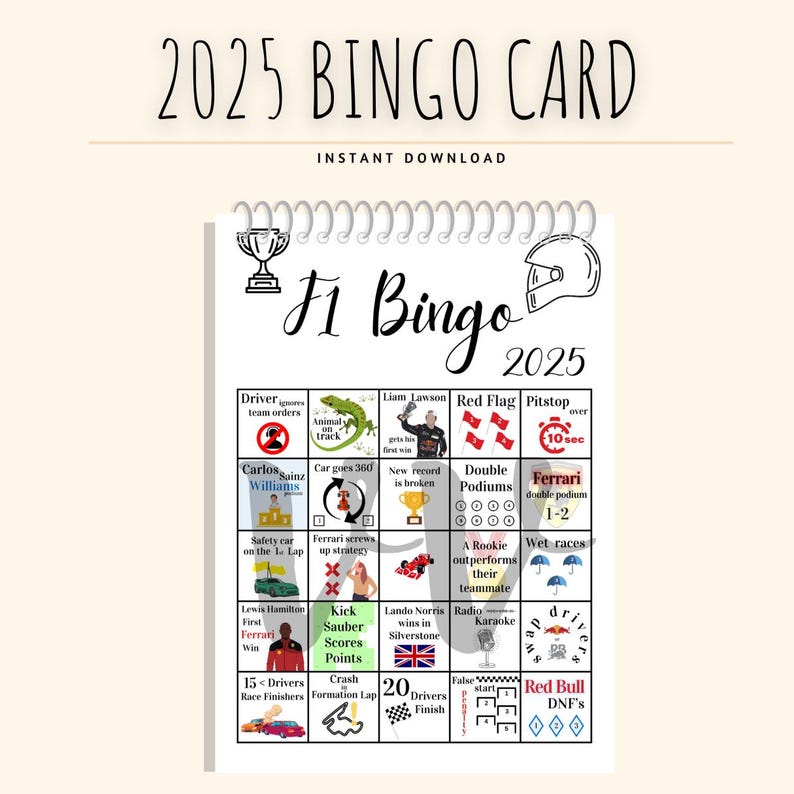Updated Digital Formula 1 Bingo Card 2025 - Racing Game for Fans ...