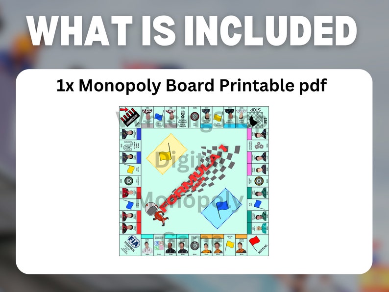 Printable Monopoly Formula 1 Edition 2024: Family Board Game (digital ...