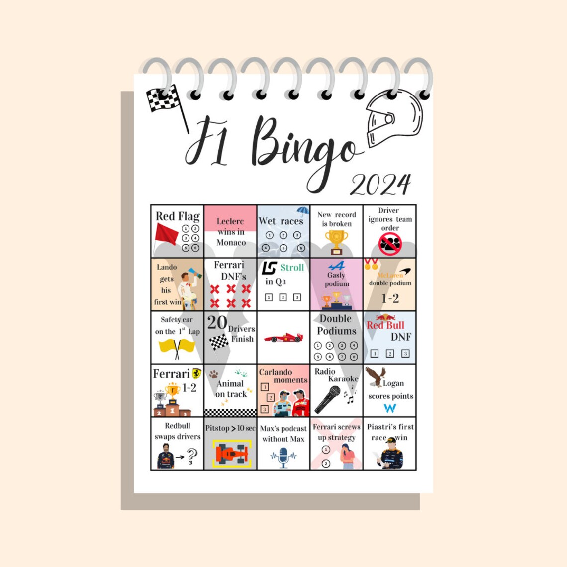 Digital Formula 1 Bingo Card 2024 Racing Game for Fans, Perfect for ...