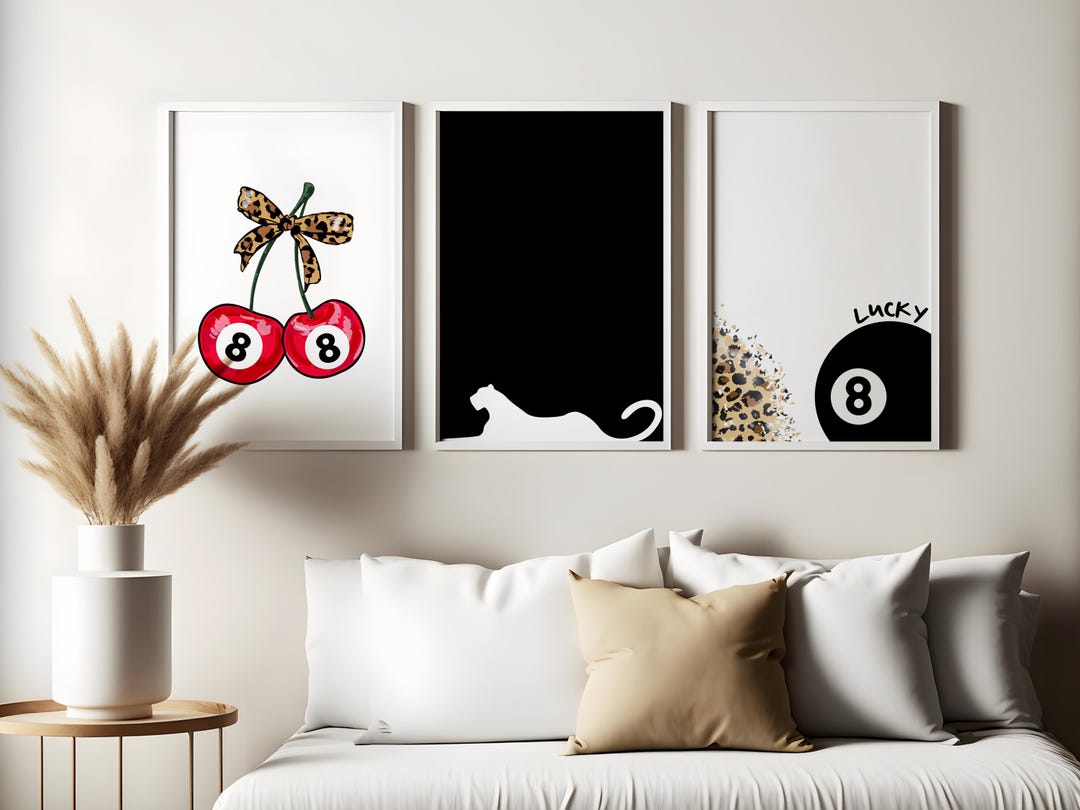 Born to Be Lucky Eight Ball Set of 3 Prints Cheetah Print 8 Ball Lucky ...
