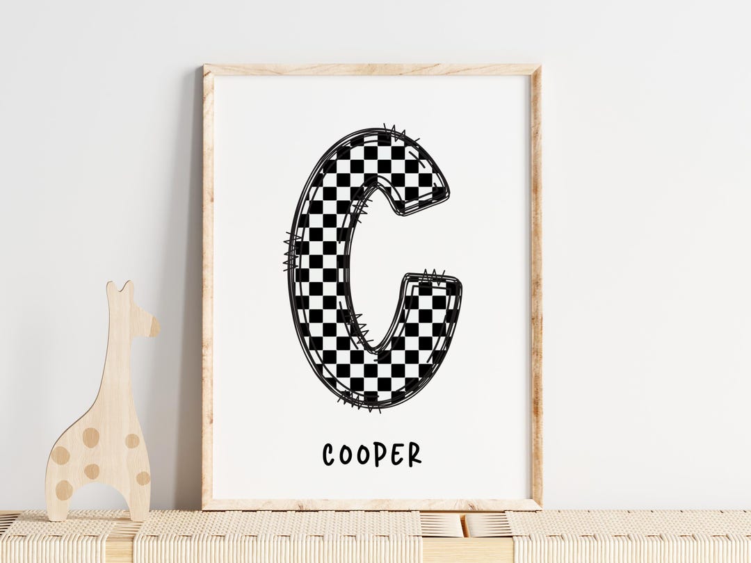 Custom Checkered Boy Name Print, Personalized Name Race Car Nursery ...