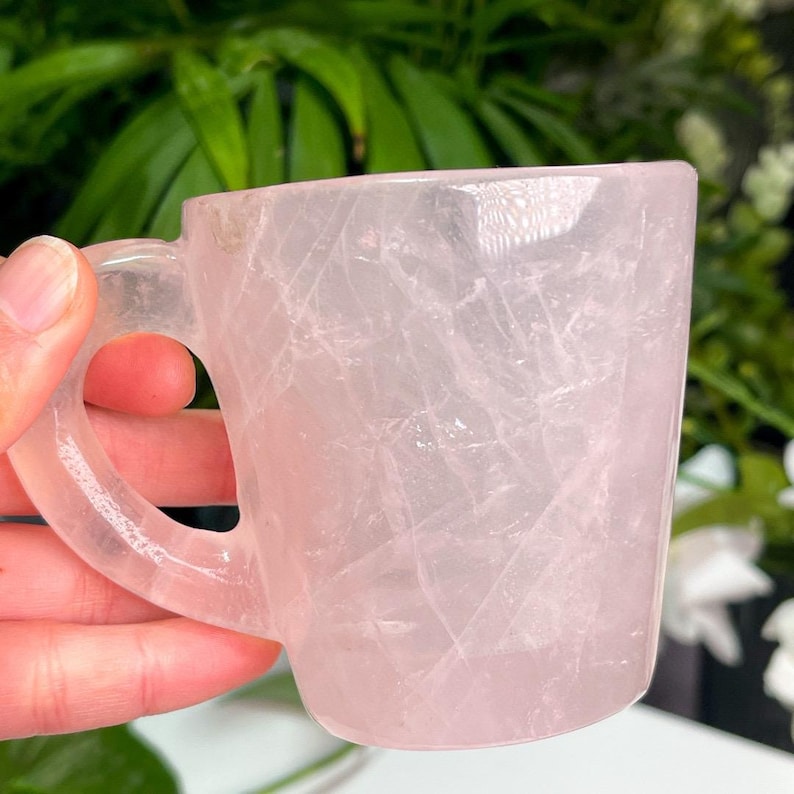Hand-carved Rose Quartz Heart Coffee Mug Set | Crystal Tea Cups ...