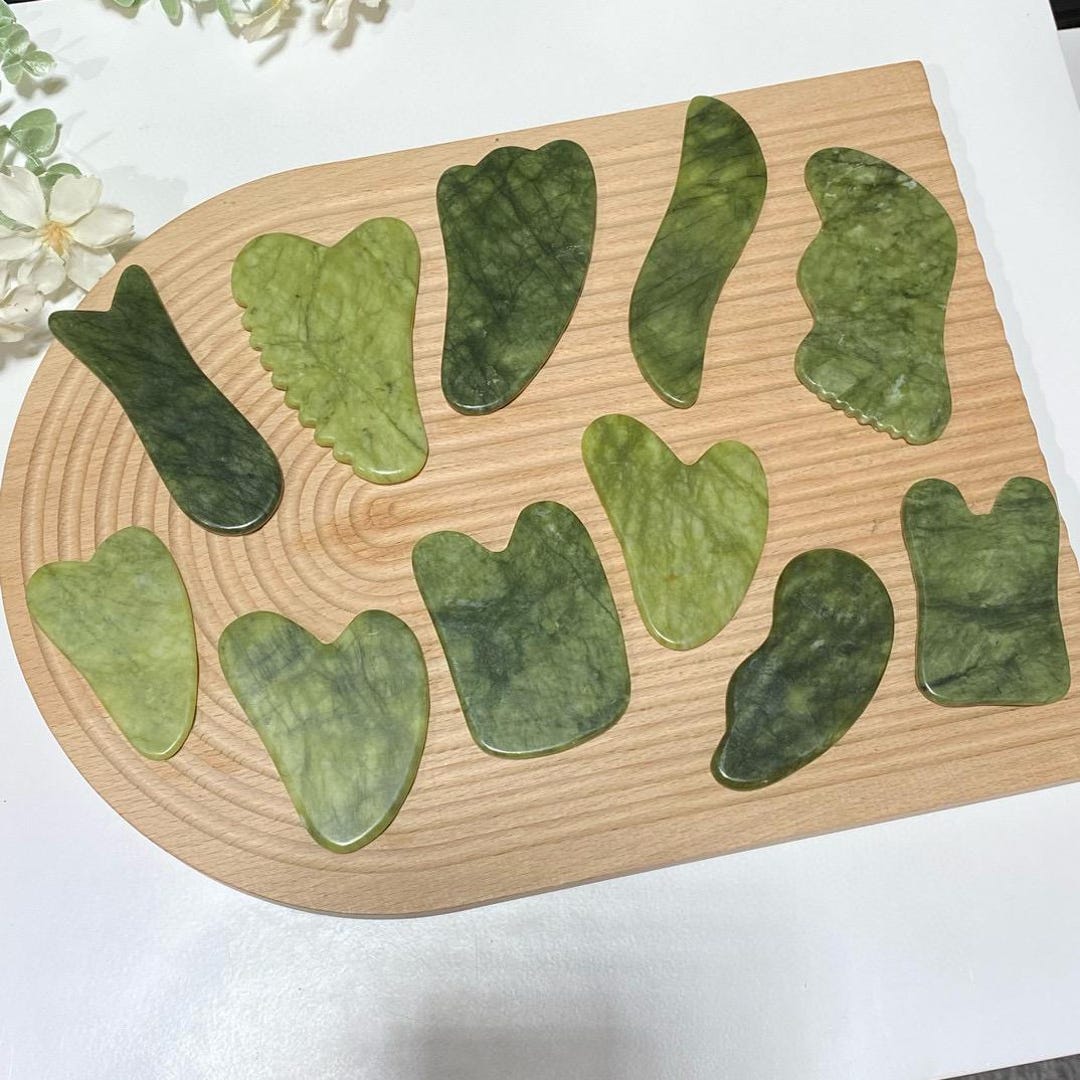 Natural Green Jade Heart Shape Gua Sha Tool,facial Massage,crystal Body ...