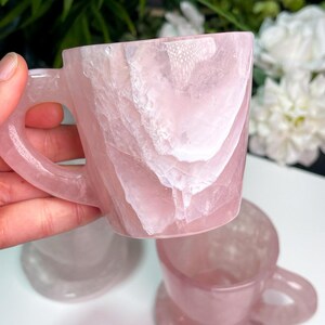 Hand-carved Rose Quartz Heart Coffee Mug Set | Crystal Tea Cups ...