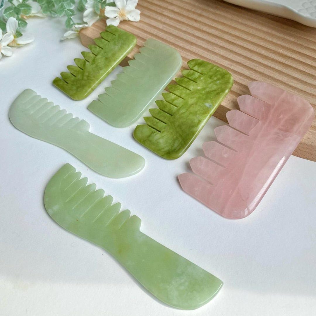 Crystal Hair Comb, Rose Quartz, Jade, Serpentine, Scalp Massage Tool - Etsy