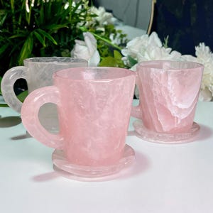 1pcs Natural Rose Quartz Cup Set, Crystal Couple Tea Cup, Coffee Cup ...