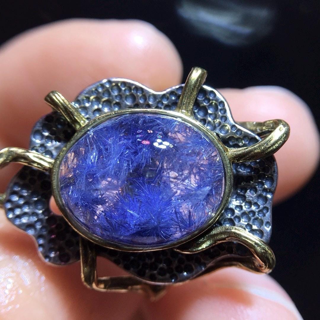 Natural Blue Dumortierite Quartz Ring, Blue Rutilated Ring, 925 ...
