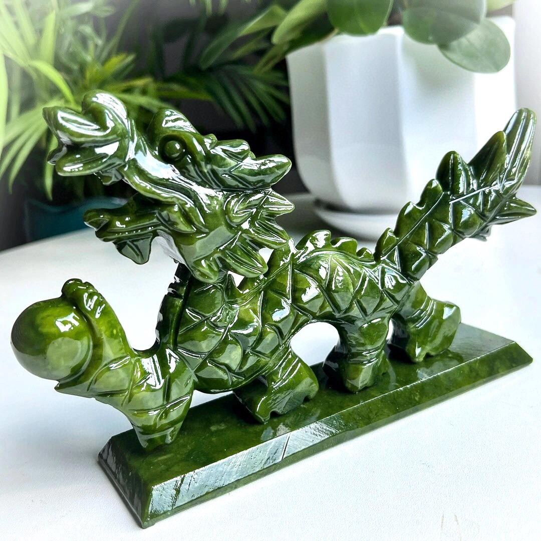 Natrual Green Jade Dragon Kirin Kylin Carving,crystal Jade Dragon Kirin ...