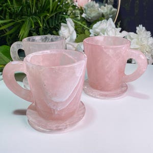 Hand-carved Rose Quartz Heart Coffee Mug Set | Crystal Tea Cups ...