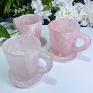 Hand-carved Rose Quartz Heart Coffee Mug Set | Crystal Tea Cups ...