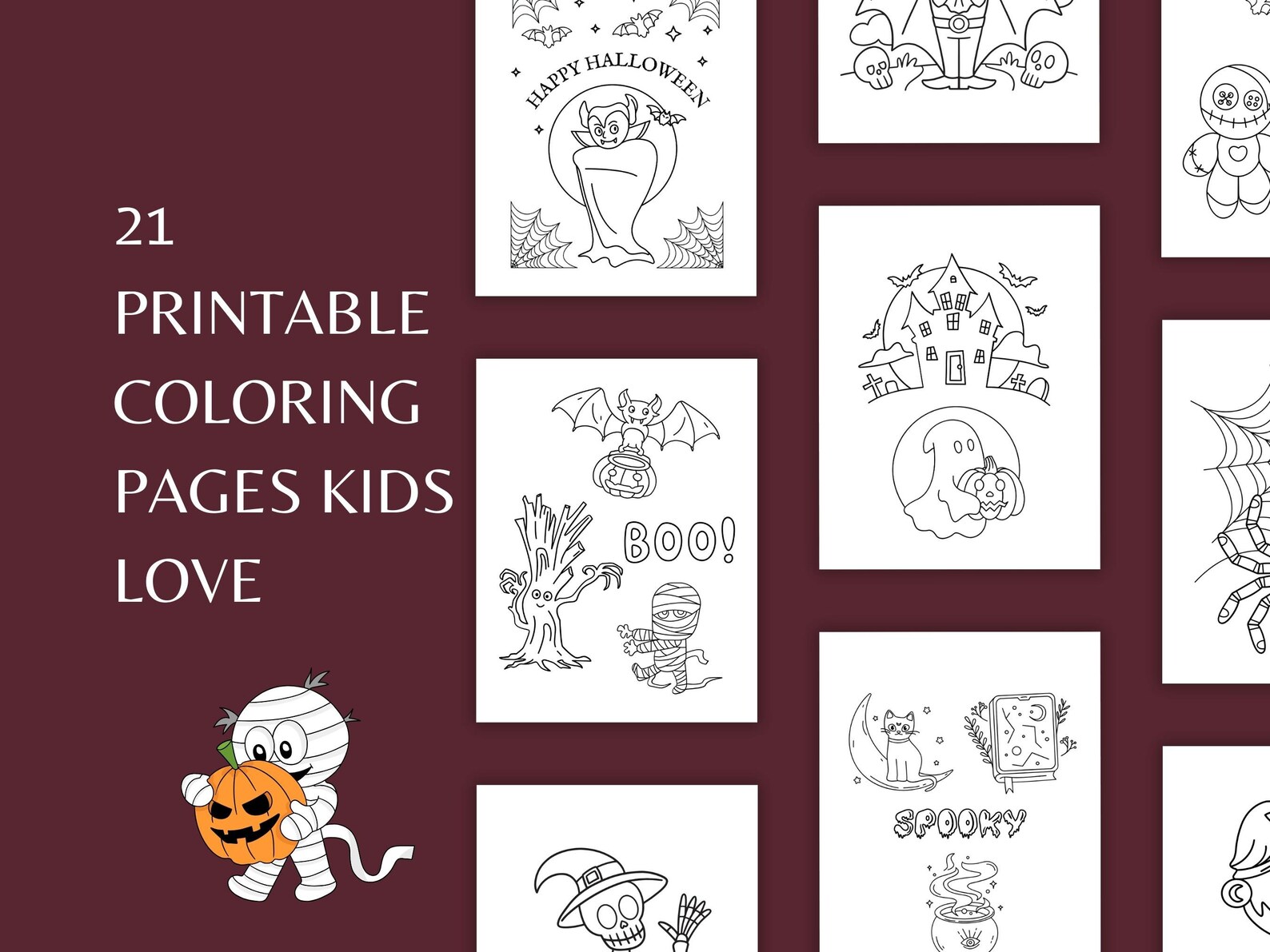Halloween Coloring Pages, Spooky Printable, Coloring for Kids, Fall ...