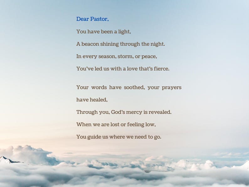 Pastor Appreciation Poem Print: Heartfelt Gift for Pastor (digital ...