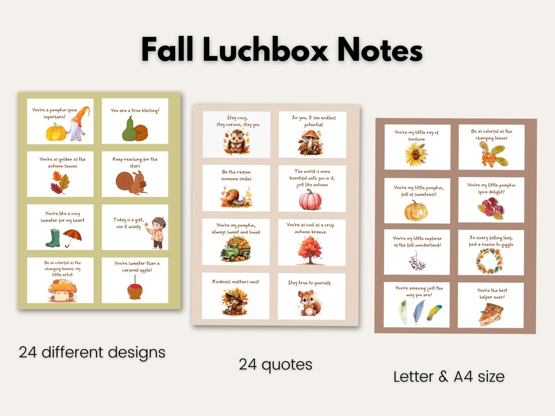 Fall Lunchbox Notes for Kids, Lunch Notes for Kids, Cute Lunchbox Notes ...