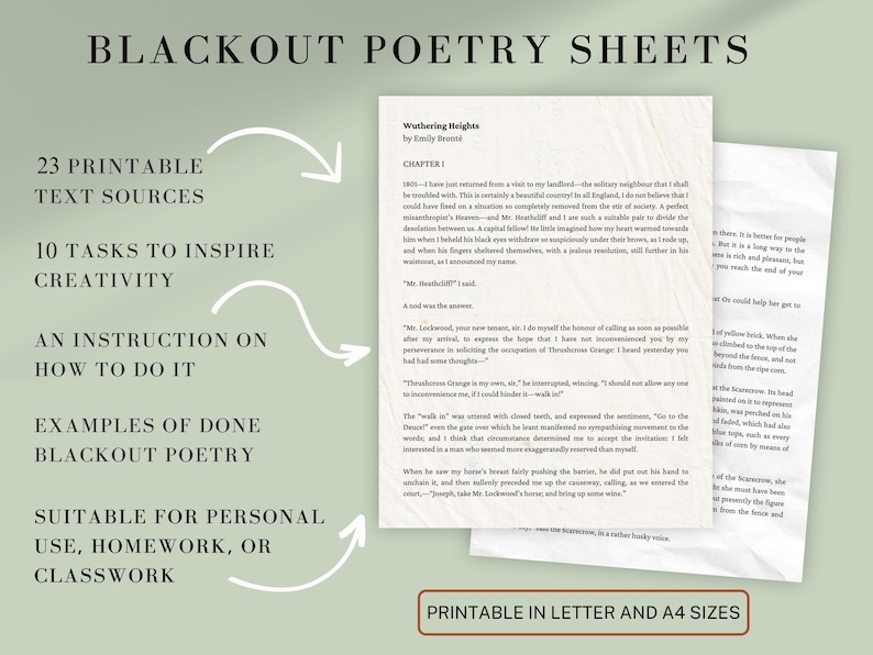 Blackout Poetry Kit With Classic Texts (PDF Pattern) - Etsy
