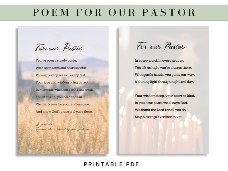 Pastor Appreciation Poem Print: Heartfelt Gift for Pastor (digital ...