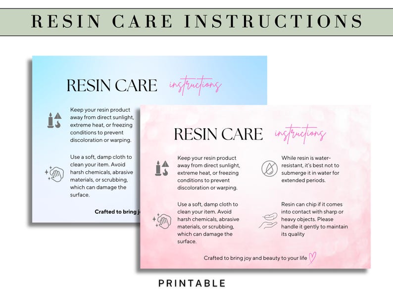 Resin Care Instructions, Resin Care Card, Minimalistic Pastel ...