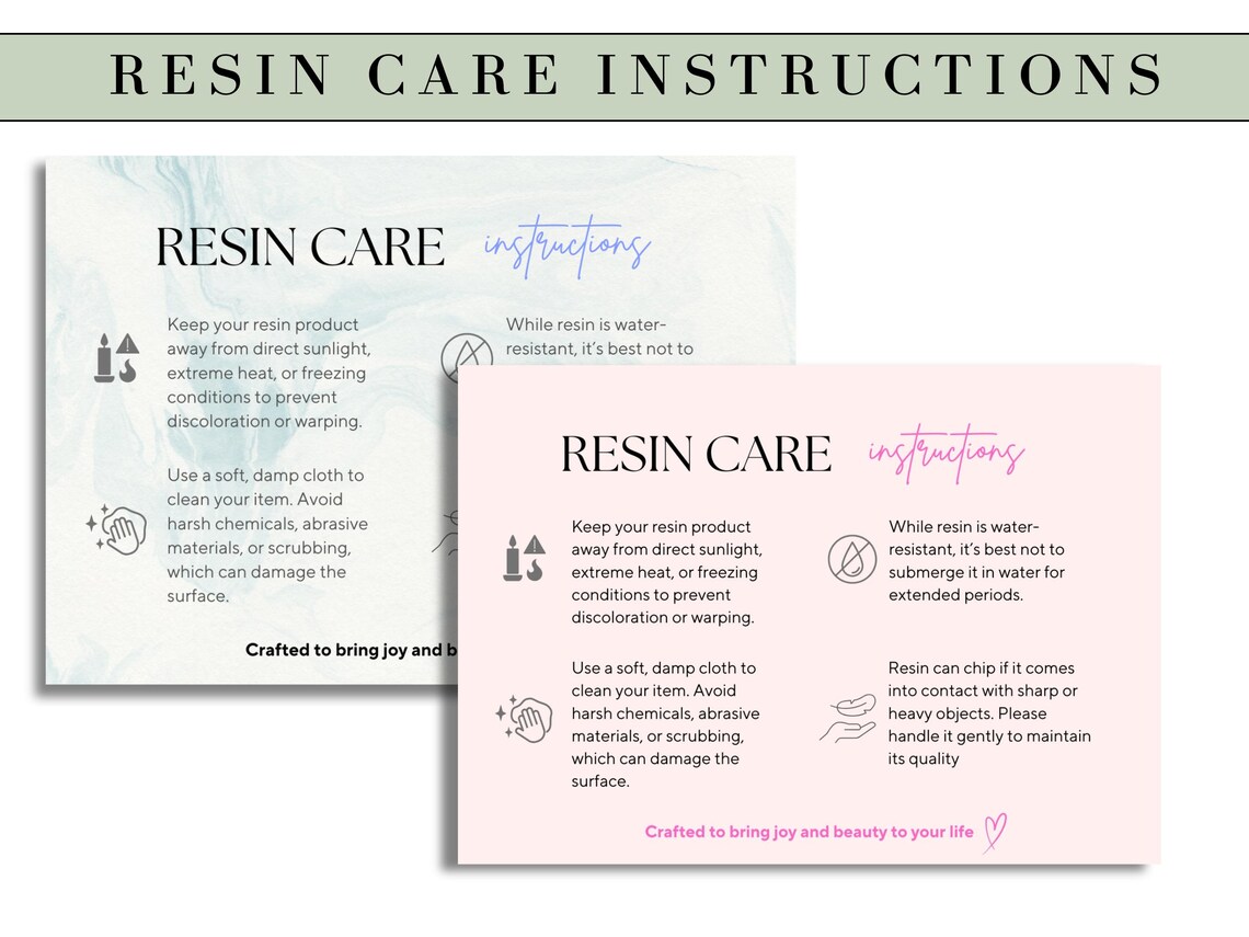Resin Care Instructions, Resin Care Card, Minimalistic Pastel ...