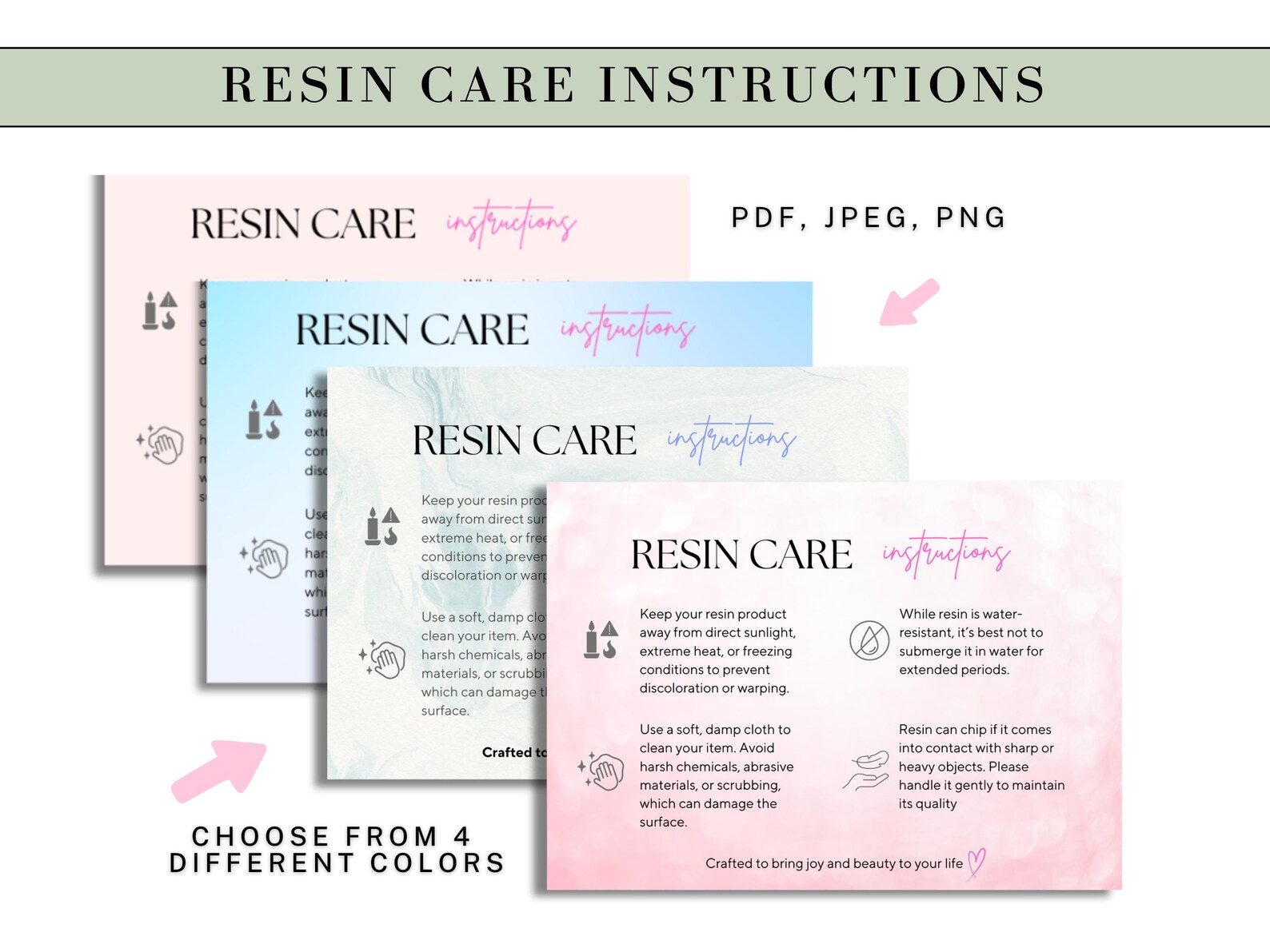 Resin Care Instructions, Resin Care Card, Minimalistic Pastel ...