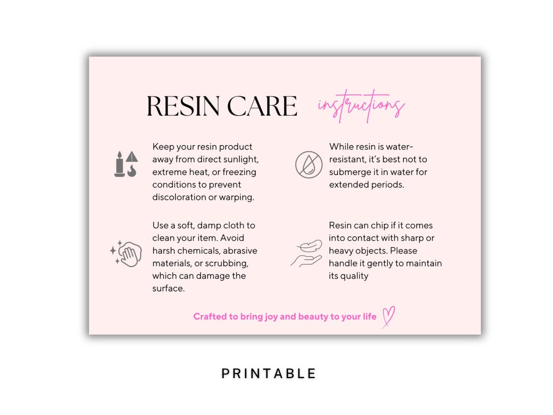 Resin Care Instructions, Resin Care Card, Minimalistic Pastel ...