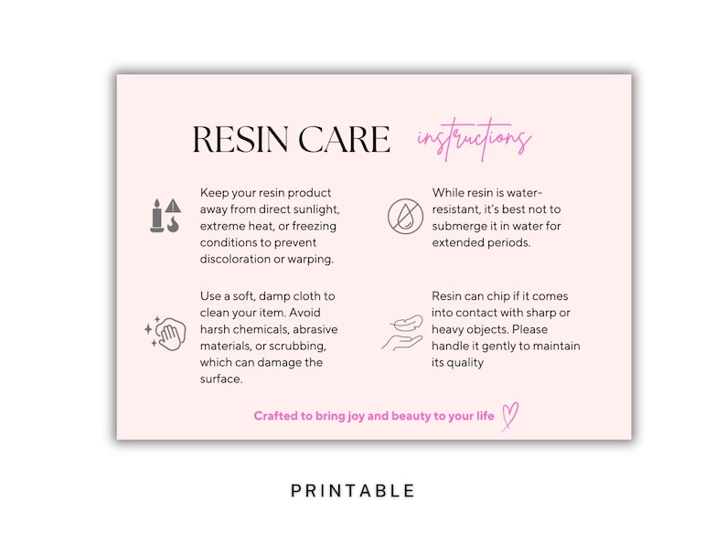 Resin Care Instructions, Resin Care Card, Minimalistic Pastel ...