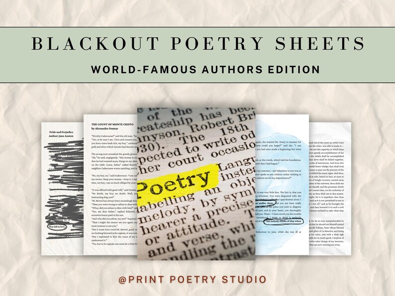 Blackout Poetry Kit With Classic Texts (PDF Pattern) - Etsy