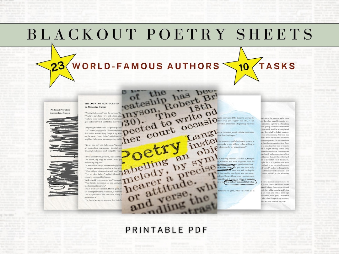 Black Out Poetry, Blackout Poetry Prints, Black Out Poetry Sheets ...