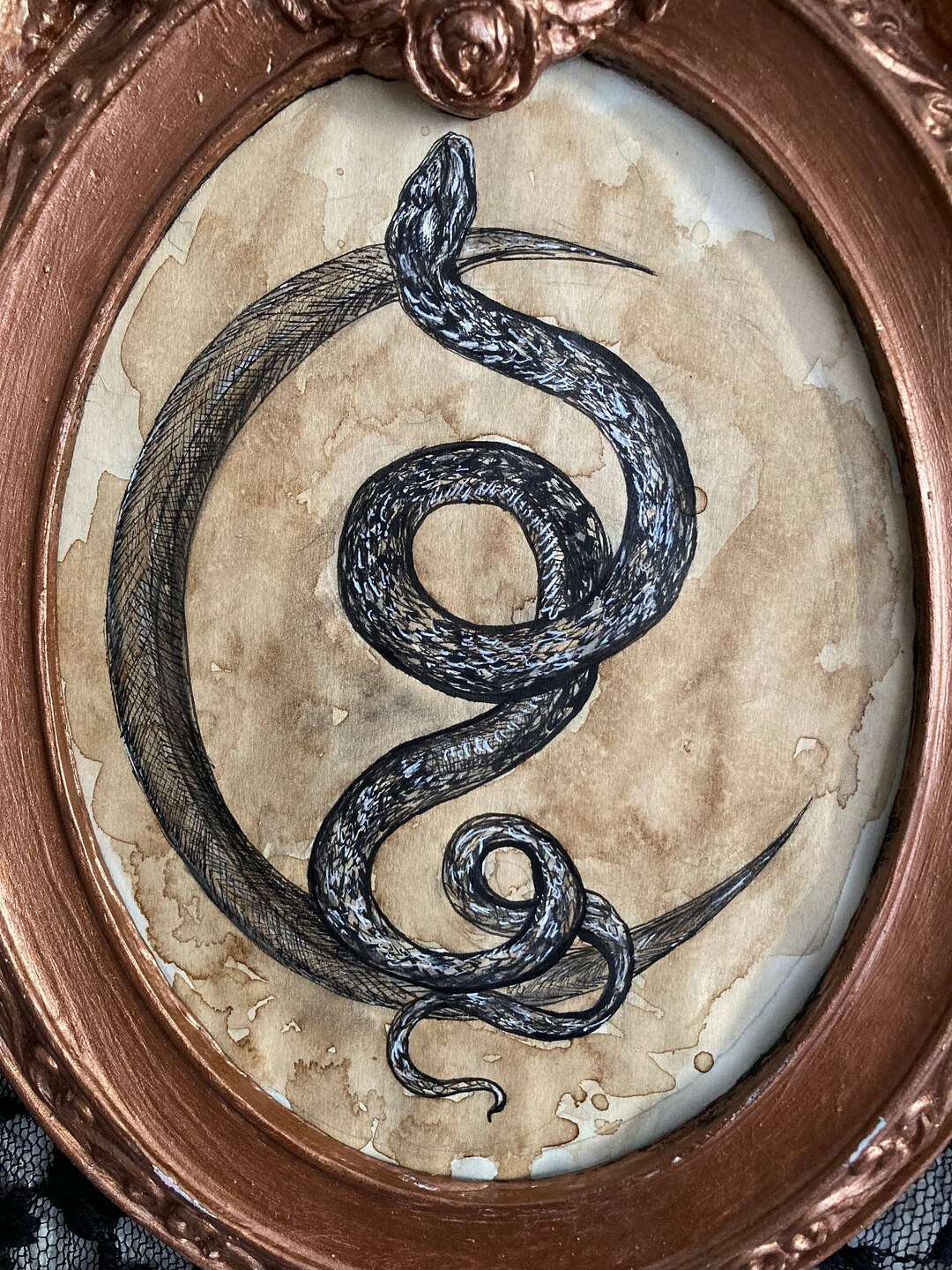 Crescent and Snake Gothic Ink Hand-drawn Original Painting - Etsy