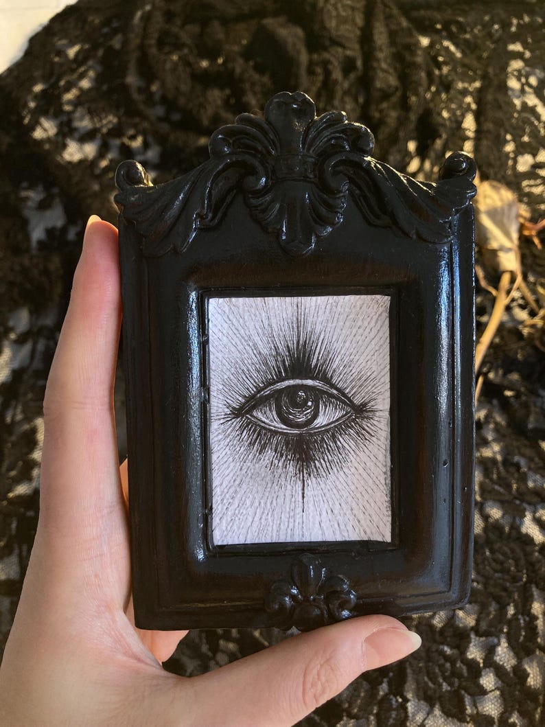 Shining Eye , Gothic Hand-drawn Ink Painting and Ceramic Dusty Frame ...