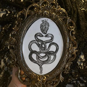The Heart of Snake, Gothic Hand-drawn Original Ink Painting and Ceramic ...