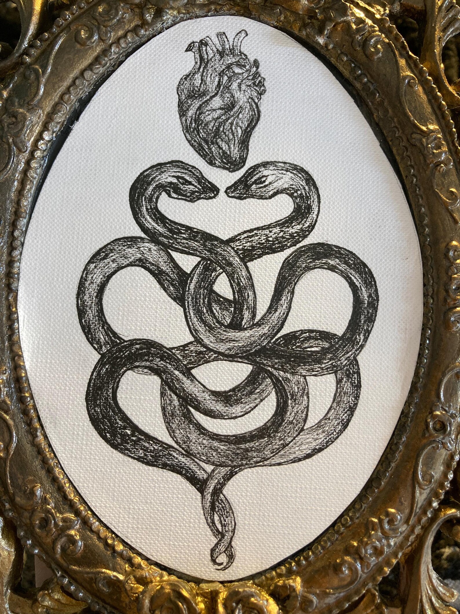The Heart of Snake, Gothic Hand-drawn Original Ink Painting and Ceramic ...