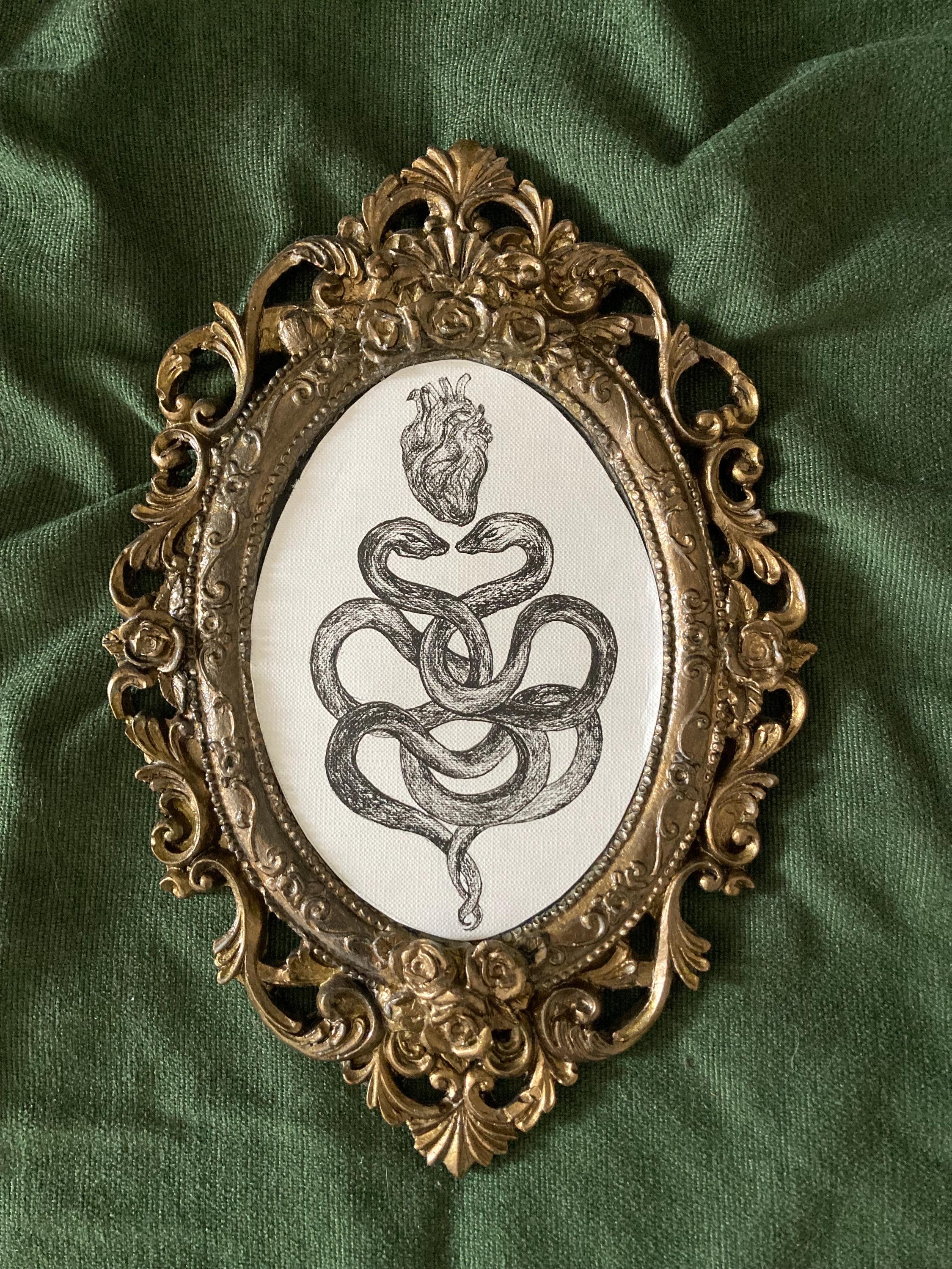The Heart of Snake, Gothic Hand-drawn Original Ink Painting and Ceramic ...