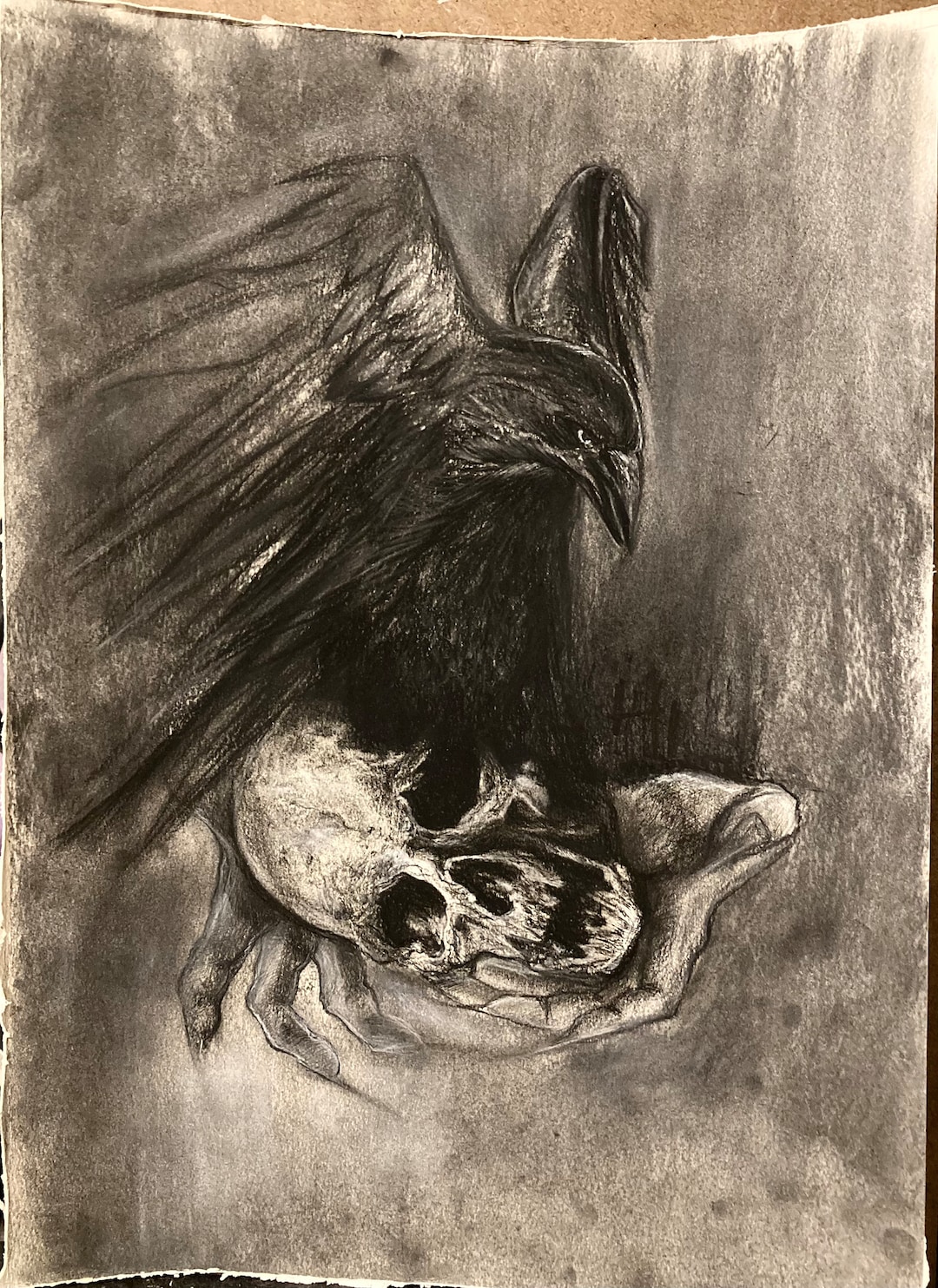 My Death is in the Raven's Hands, Original Gothic Charcoal Drawing ...