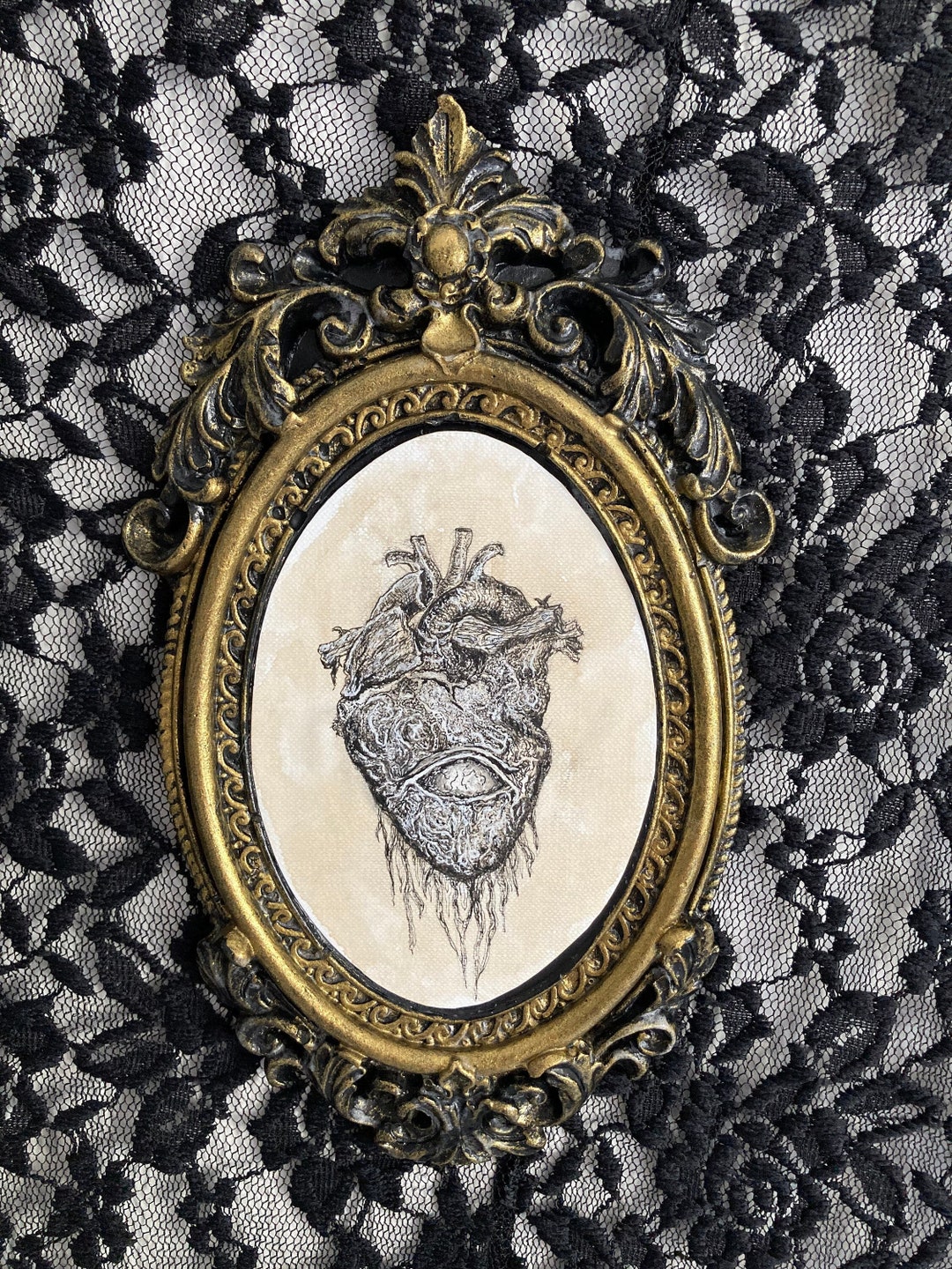 The Eye of Heart, Gothic Hand-drawn Original Ink Painting and Ceramic ...