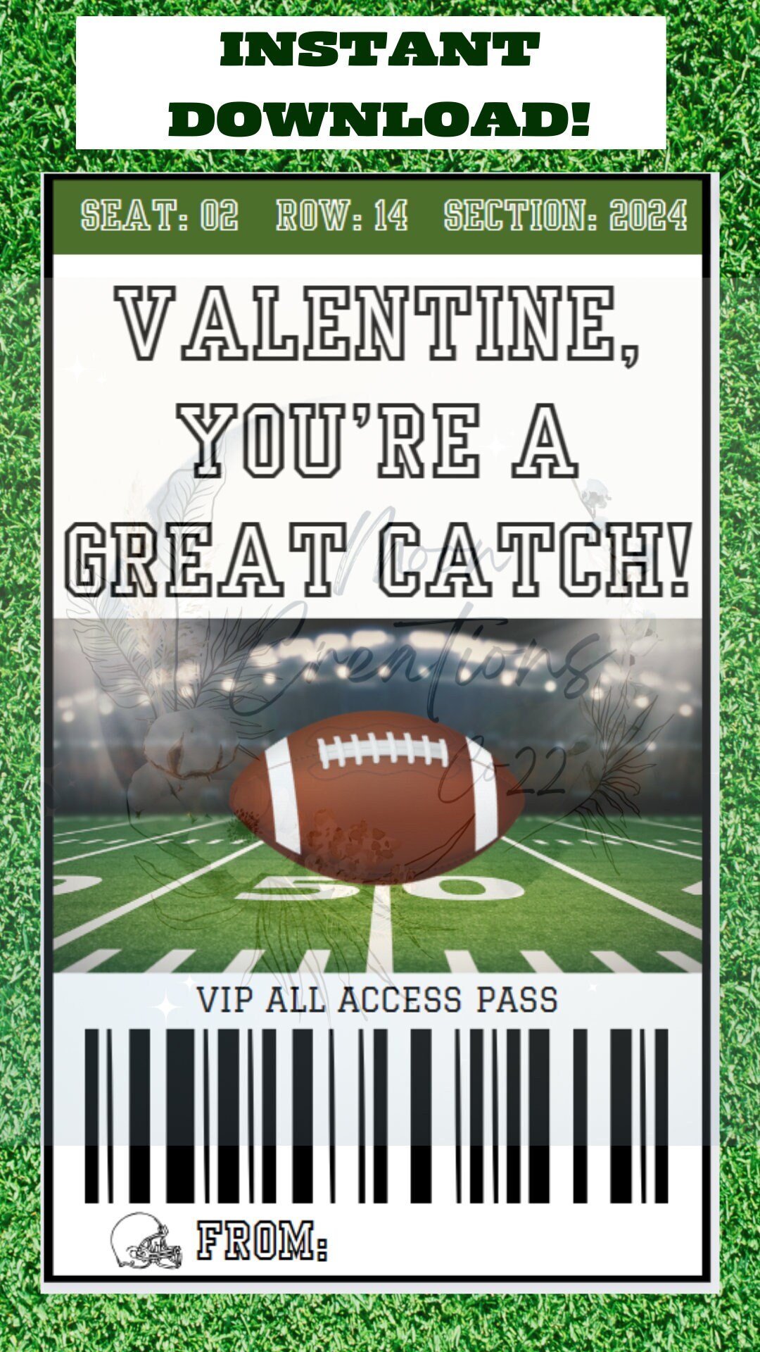 Football VIP Ticket Valentines Card - Etsy