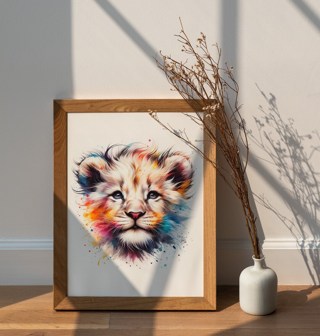 Downloadable Watercolor Print Lion Cub Children's Decoration Printing ...