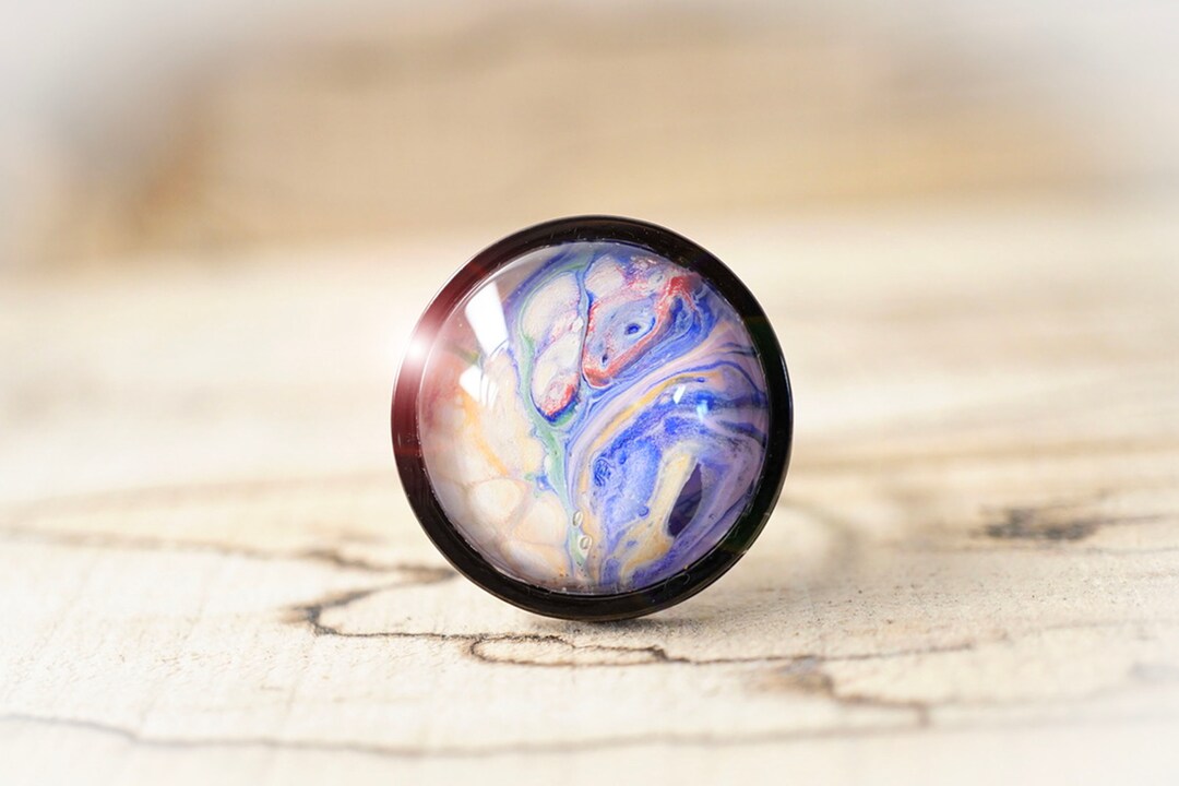 PEACOCK ON PARADE, Flow Art, Fluid Art Jewelry, Organic Ring, Metallic ...