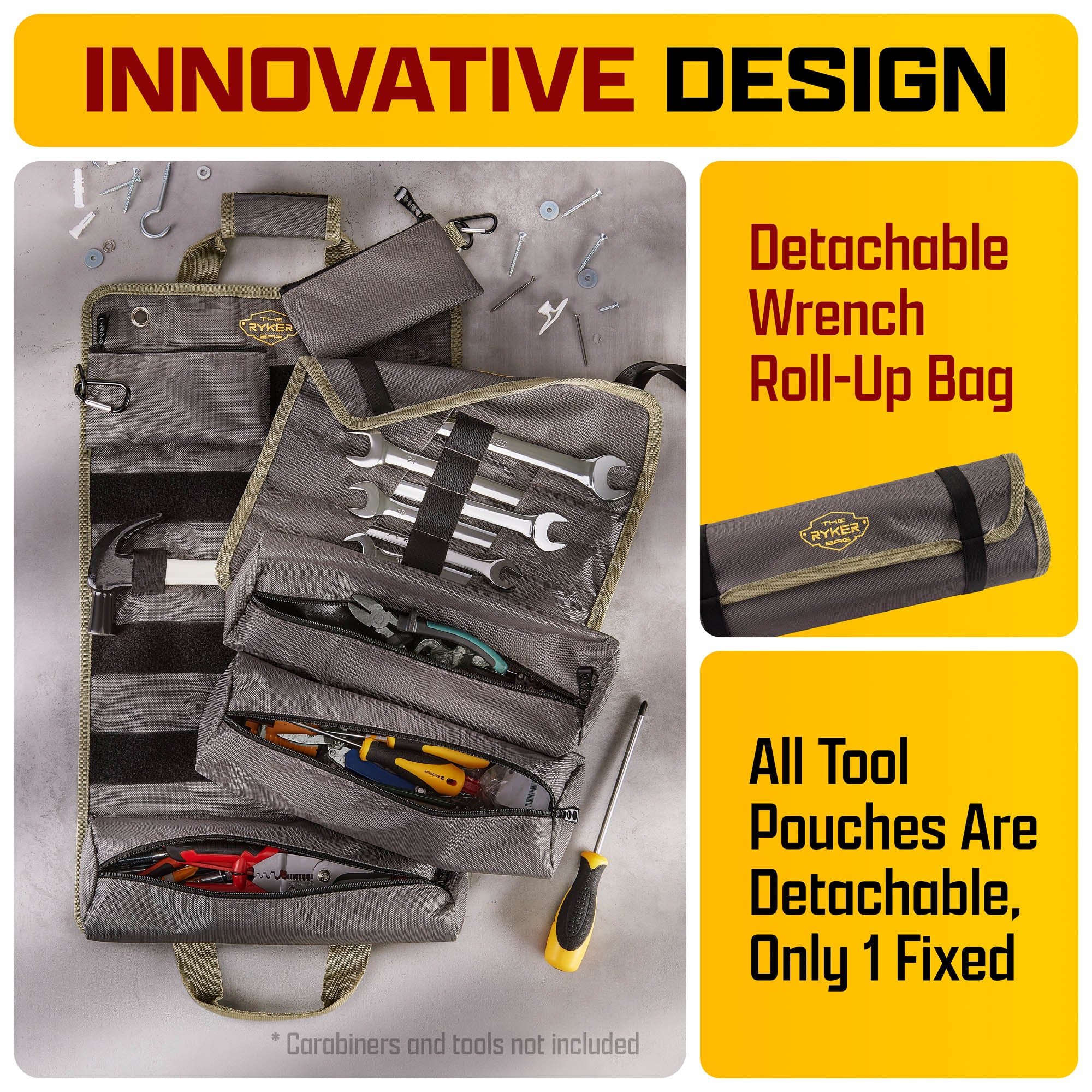 The Ryker Bag PRO Tool Roll Organizer– 4 Detachable Tool Pouches+wrench ...