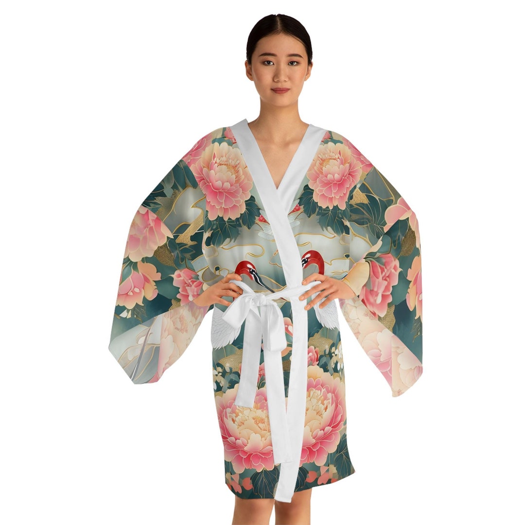 Kimono Robe, Japanese Style Robes, Bell Sleeve Robe, Elegant Loungewear ...