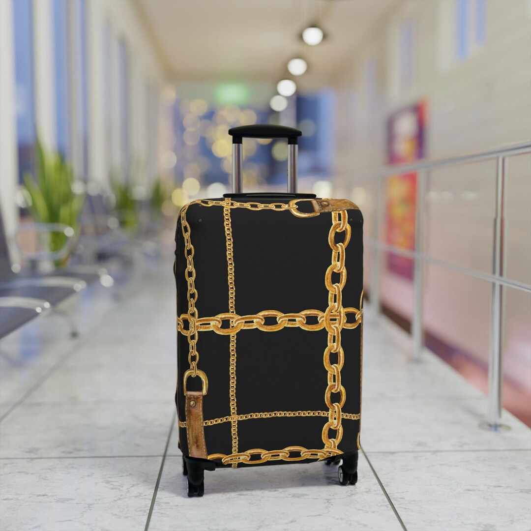 Black and Gold Chain Luggage Cover: Personalized Suitcase Protector - Etsy