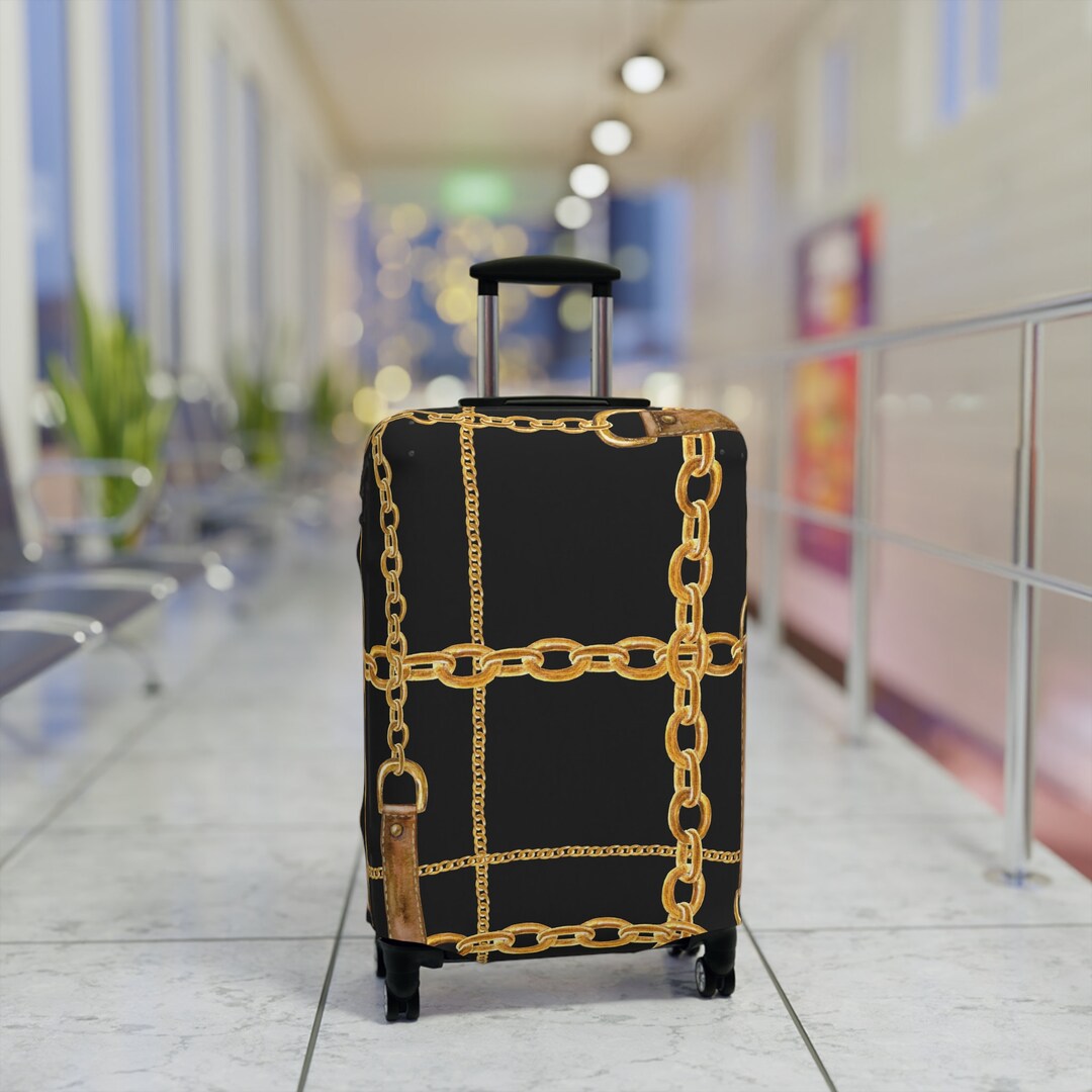 Travel Suitcase Cover, Wheeled Suitcase, Black and Gold Luggage Cover ...